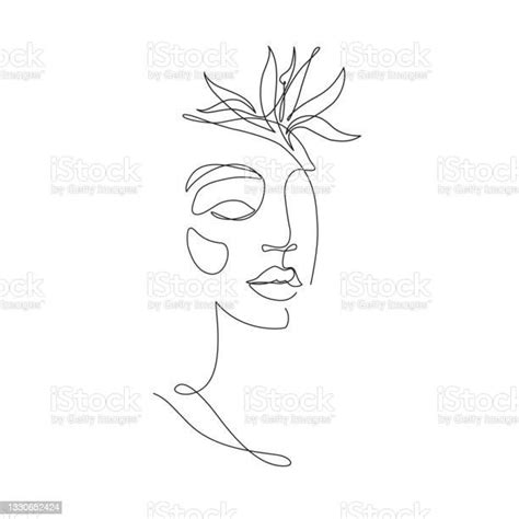 심플한 미니멀 한 라인 아트 스타일로 아름다운 여성 벡터 로고 디자인 개념에 대한 스톡 벡터 아트 및 기타 이미지 개념 그래픽 프린트 꽃 식물 Istock