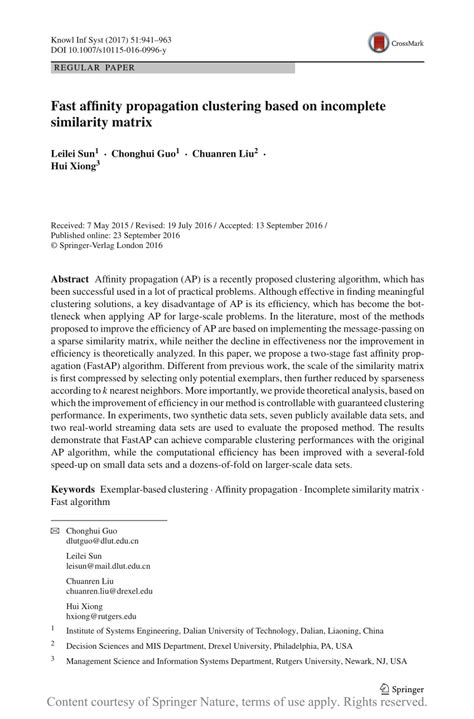 Fast Affinity Propagation Clustering Based On Incomplete Similarity