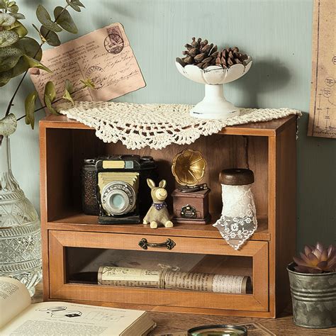 더마켓코리아 Hnd 레트로 우드 미니 수납장 원목 인테리어 소품 엔틱 디자인 우드쇼 케이스 가구 위시버킷