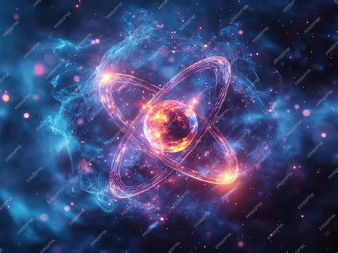 Glowing Atomic Structure In Cosmic Nebula Premium Ai Generated Image
