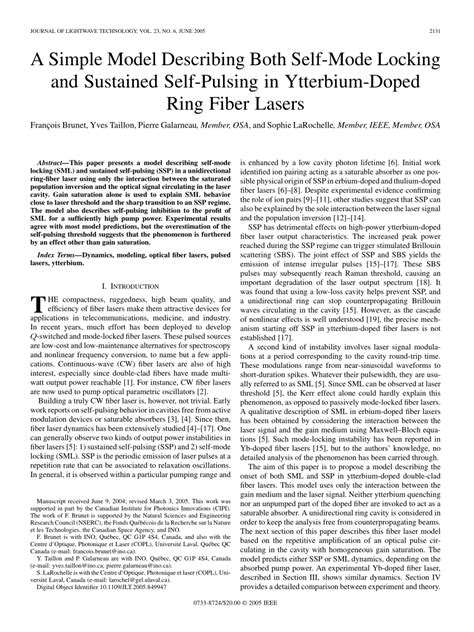 Pdf A Simple Model Describing Both Self Mode Locking And Sustained