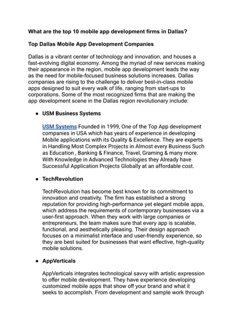 Ppt What Are The Top 10 Mobile App Development Firms In Dallas Powerpoint Presentation Id