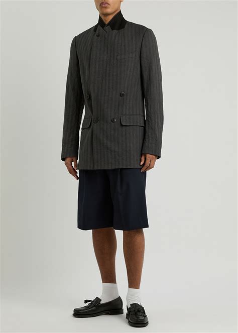 Dries Van Noten Barton Herringbone Weave Blazer Navy Dries Van Noten