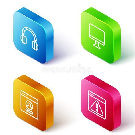 Set Isometric Line Headphones Computer Monitor Screen Create Account