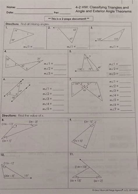 Solved Name 4 2 Hw Classifying Triangles And Angle And