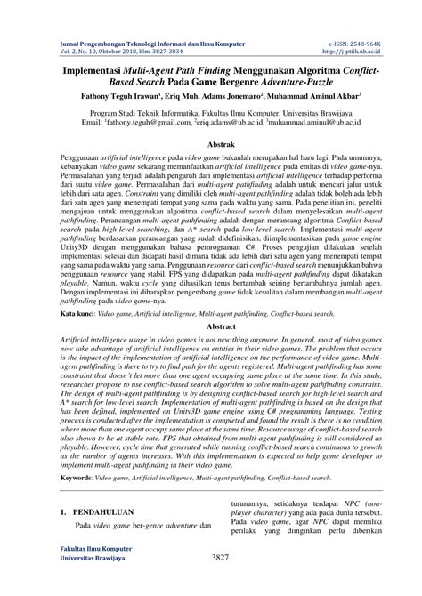 Pdf Implementasi Multi Agent Path Finding Menggunakan Algoritma