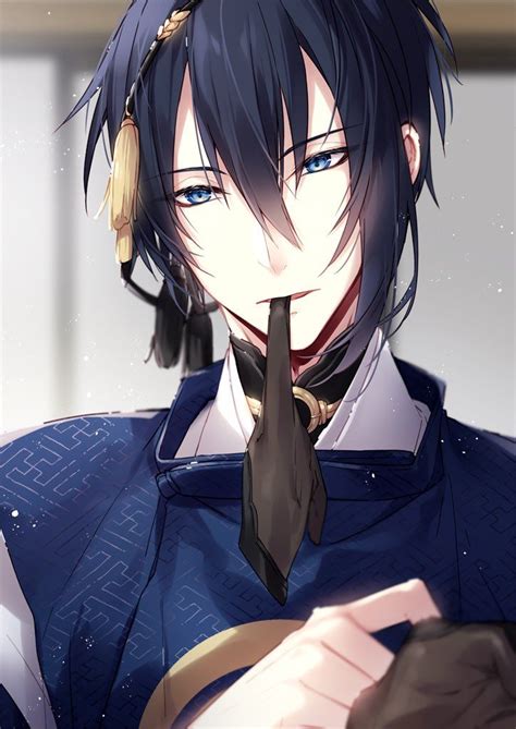 Safebooru 1boy Bangs Black Gloves Black Hair Blue Eyes Blurry Blurry