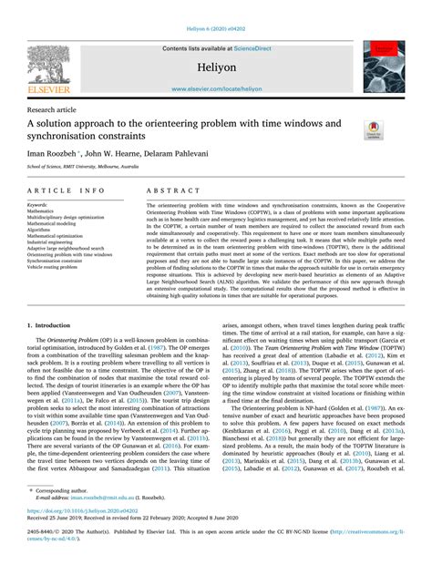 Pdf A Solution Approach To The Orienteering Problem With Time Windows