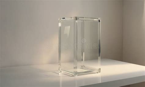 Clear Glass Vase With Rectangular Base Sits On White Surface Casting