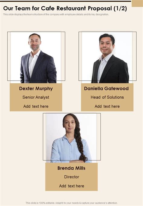 Our Team For Cafe Restaurant Proposal One Pager Sample Example Document Presentation Graphics