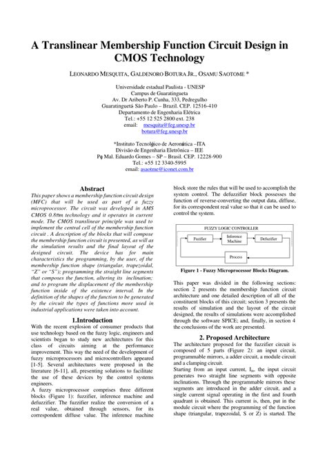 Pdf A Translinear Membership Function Circuit Design In Cmos Technology