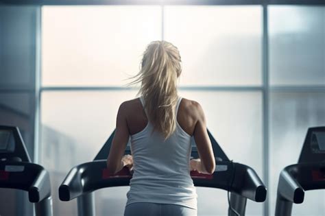 Premium Ai Image Back Of Woman Running On A Treadmill In A Gym Generative Ai