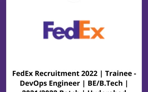 Fedex Recruitment 2022 Trainee Devops Engineer Be B Tech 2021 2022 Batch Hyderabad