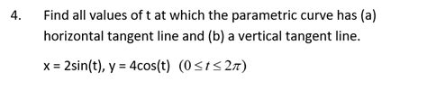solved find all values of t at which the parametric curve