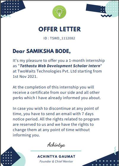 Samiksha Bode On Linkedin Intern Webdevelopment Internship