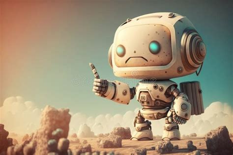 Playful Cute And Happy Toy Robot Android 3d Rendering Ai Generated Stock Illustration