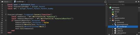 click on npc and make them sit on a chair scripting support developer forum roblox