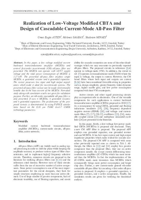 Pdf Realization Of Low Voltage Modified Cbta And Design Of Cascadable