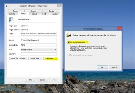 how to create shortcut to enable disable wired lan ethernet connection