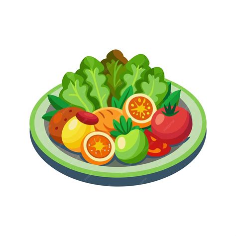 Un Plato De Frutas Y Verduras Con Una Imagen De Una Fruta En él Vector Premium