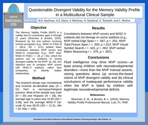 Pdf C 46questionable Divergent Validity For The Memory Validity Profile In A Multicultural