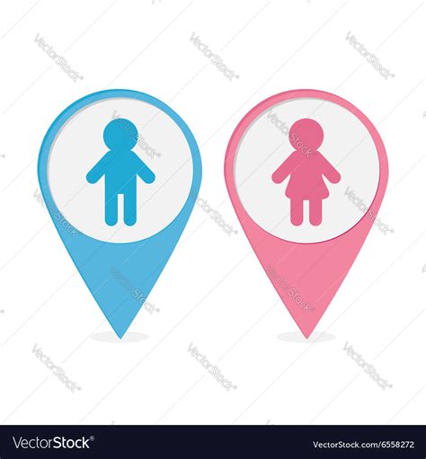 Map Pointer Man Woman Icon Pink And Blue Round Vector Image