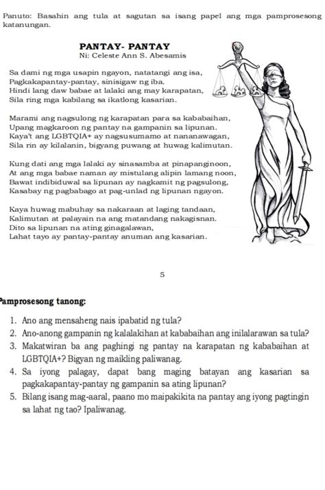 Panuto Basahin ang tula at sagutan sa isang papel ang mga pamprosesong ...
