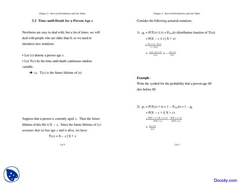Time Until Death Life Contingencies Lecture Notes Docsity