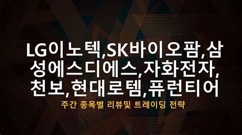 주간 종목 리뷰및 트레이딩 전략 Lg이노텍sk바이오팜삼성에스디에스자화전자천보현대로템퓨런티어 Moneycarenews Sk바이오팜 Youtube