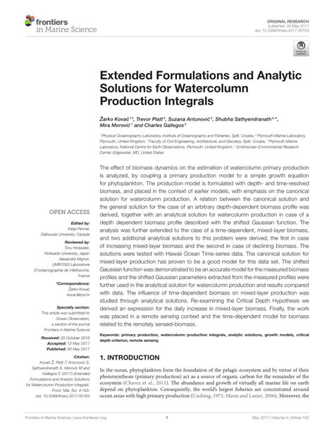 Pdf Extended Formulations And Analytic Solutions For Watercolumn Production Integrals