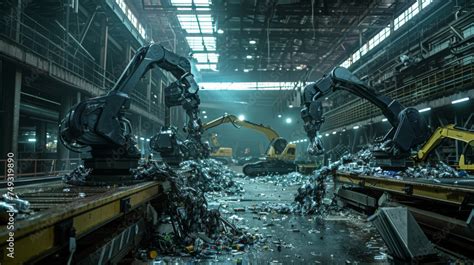 Automated Recycling Facility Where Robotic Arms Meticulously Sorts Recyclables Intersection Of