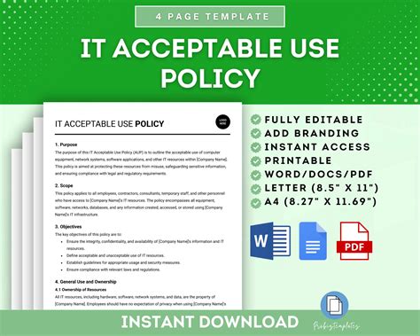 It Acceptable Use Policy Template Probiztemplates