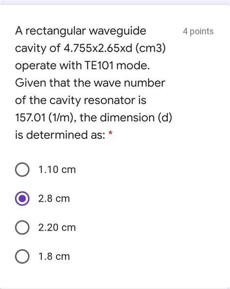 Solved 4 Points A Rectangular Waveguide Cavity Of