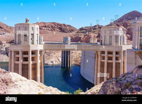 massive concrete structure and intake towers of the hoover dam set