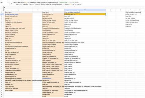 google sheets - Matching "short" name in "long" name - Stack Overflow
