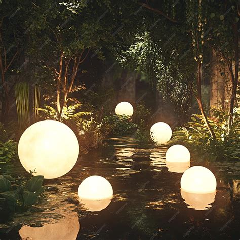 Garden Of Floating Orbs A Tranquil Space With Hovering Spheres
