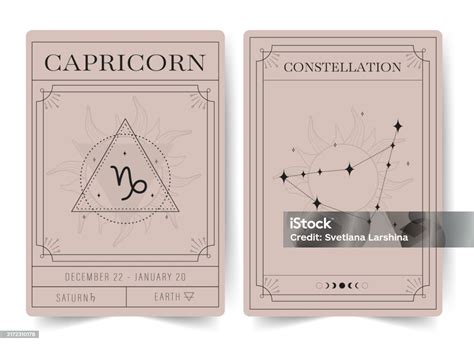 염소자리 점성술 조디악 표지판 및 별자리가 있는 마법 카드 현대 Boho 점성술 포스터 타로 리더와 점성가에게 적합합니다 벡터 일러스트 레이 션 0명에 대한 스톡 벡터 아트