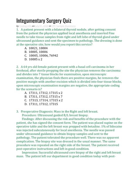 Integumentary Surgery Quiz Medical Coding Practice