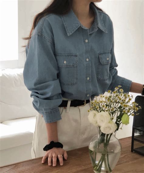 여자 프렌치 청남방 봄 루즈핏 데님 셔츠 2color 연청 중청
