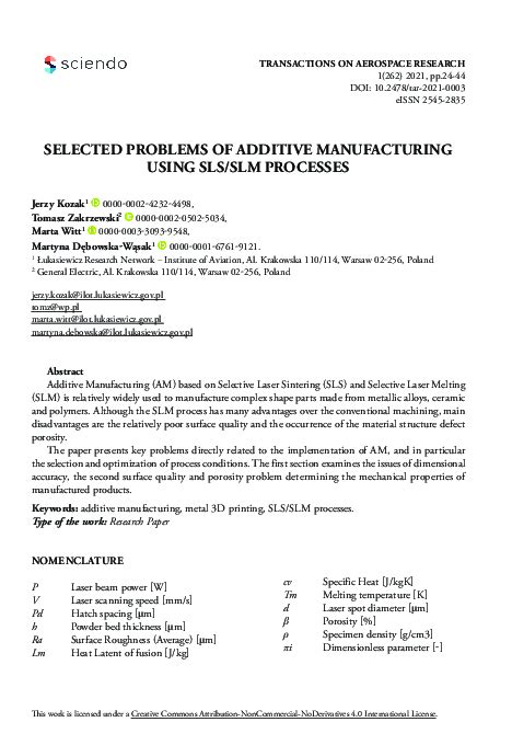 Pdf Selected Problems Of Additive Manufacturing Using Slsslm Processes