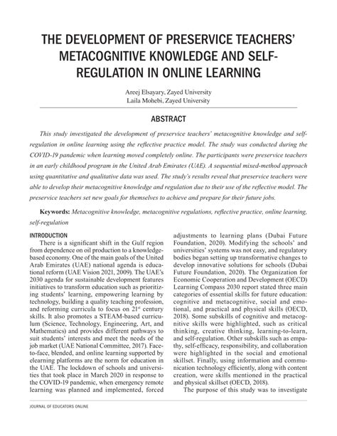 Pdf The Development Of Preservice Teachers Metacognitive Knowledge And Self Regulation In