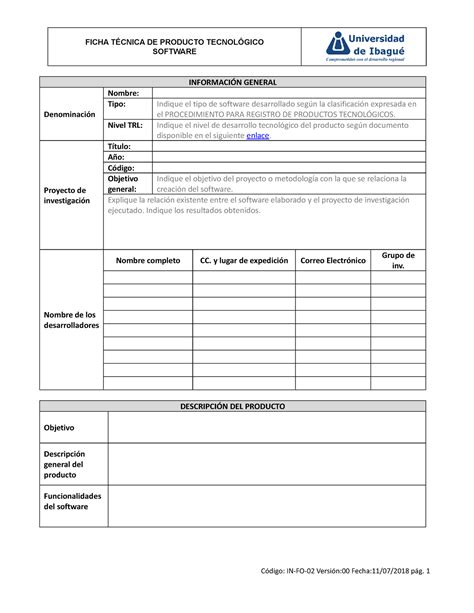 In Fo 02 Ficha Técnica De Producto Tecnologico Software Ficha TÉcnica