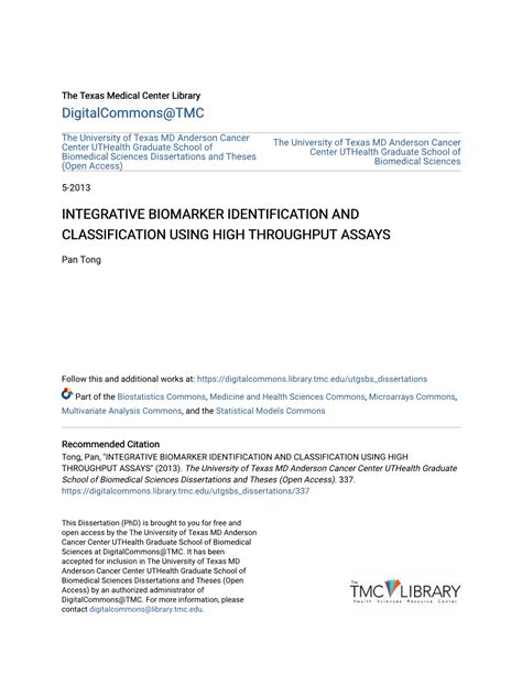 Integrative Biomarker Identification And Classification Using High Throughput Assays Docslib