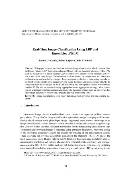 Pdf Real Time Image Classification Using Lbp And Ensembles Of Elm