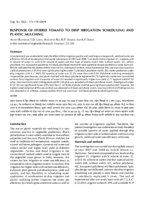 Pdf Response Of Hybrid Tomato To Drip Irrigation Scheduling And Plastic Mulching
