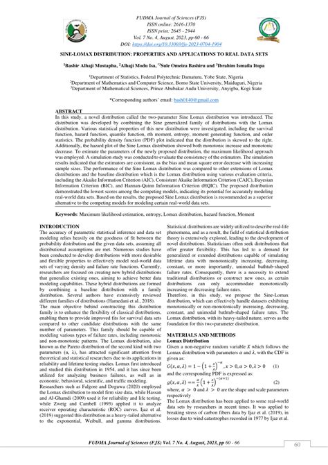 pdf sine lomax distribution properties and applications to real data