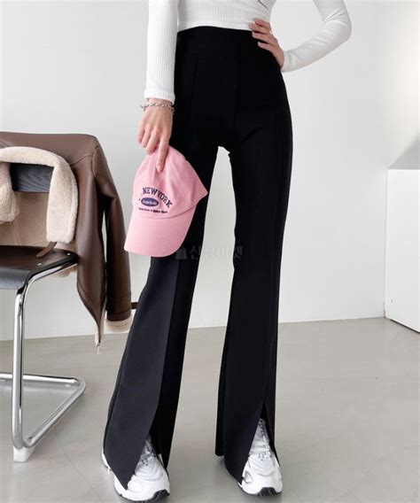 라온디 하이웨스트 앞트임 핀턱 스판 부츠컷 롱 팬츠 슬랙스