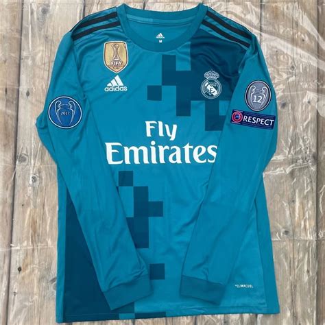 Ronaldo 7 201718 Real Madrid Blue Longsleeve Retro Jersey With Badges