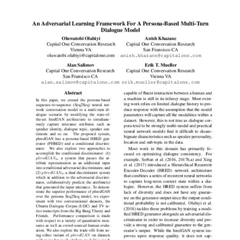 An Adversarial Learning Framework For A Persona Based Multi Turn Dialogue Model Acl Anthology