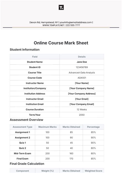 Free Mark Sheet Templates To Edit Online